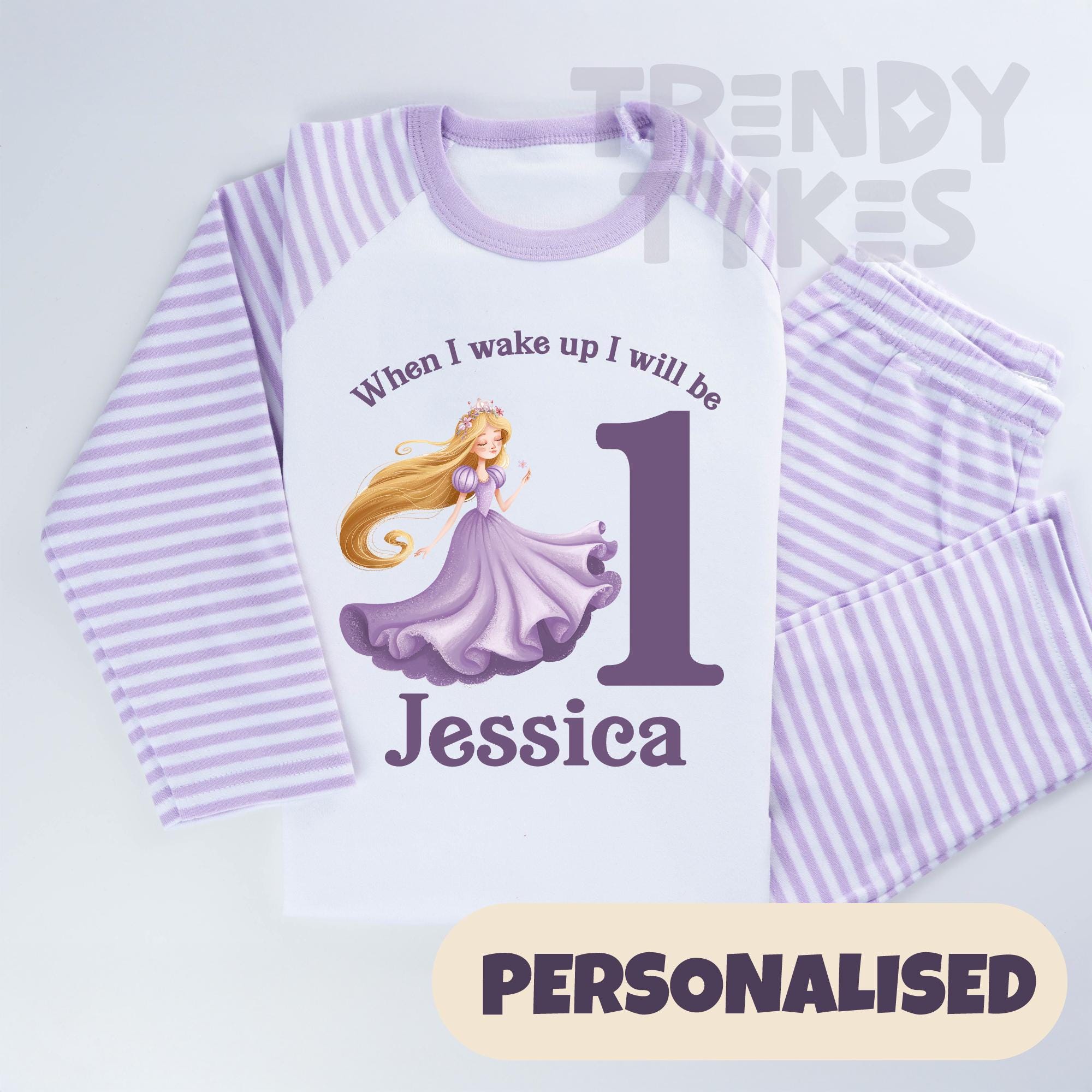 Personalised Princess Birthday Pyjamas – Custom Age & Name – Purple
